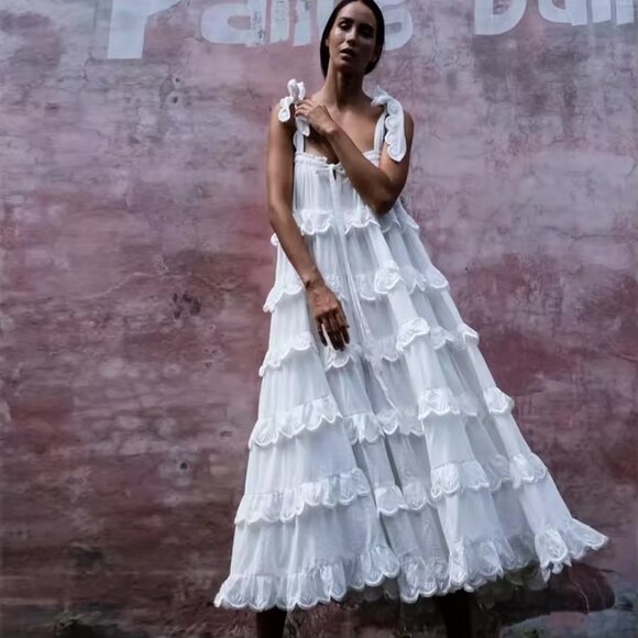 Innika Choo Scallop Frill Dress White